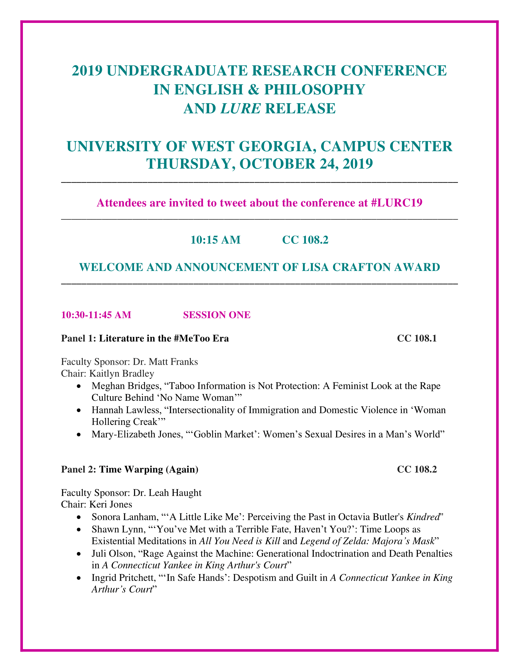 Undergraduate Research Conference & LURe Release 2019 Program – LURe ...